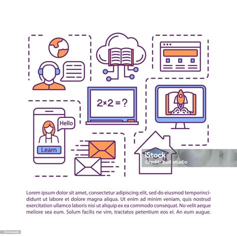 거리 학습 텍스트와 교육 개념 아이콘 온라인 튜션 교육 지식 Ppt 페이지 벡터 템플릿입니다 브로셔 잡지 선형 일러스트가 있는