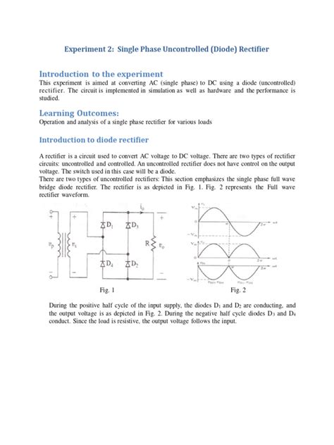 Expt2 Single Phase Uncontrolled Diode Rectifier Pdf Rectifier Computer Engineering