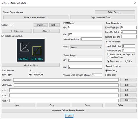 Diffuser Master Schedule Design Master Software Docs