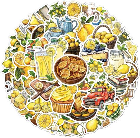 Defatano Pack 50 Pcs Cute Fruit Lemon Stickers For Water