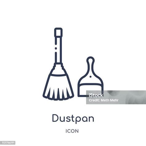 청소 개요 모음에서 선형 더스트 빵 아이콘입니다 얇은 라인 더스트 팬 벡터 흰색 배경에 고립입니다 더스트 팬 트 렌 디 일러스트 가사 집안일에 대한 스톡 벡터 아트 및 기타