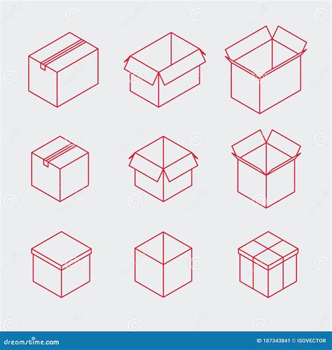Isometric Outline Box Icon Set Stock Vector Illustration Of Postal Collection 107343841