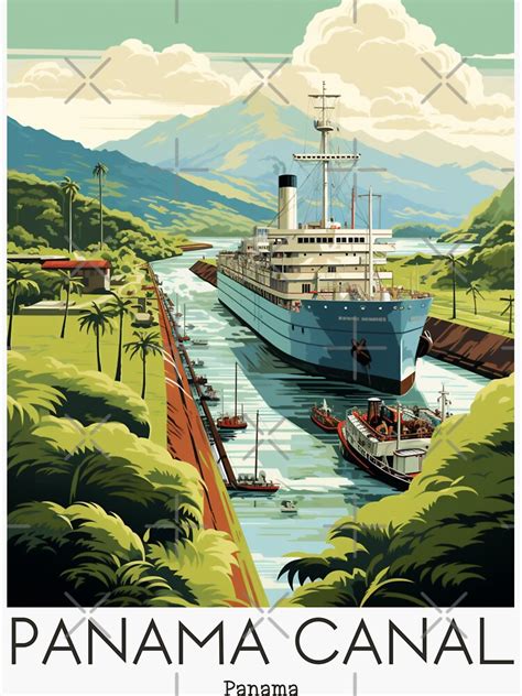A Vintage Travel Illustration Of The Panama Canal Panama Sticker For Sale By Goodoldvintage