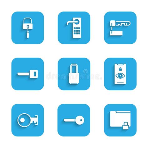 Set Lock Key Folder And Lock Eye Scan Marked Key And Picks For Picking Icon Vector Stock