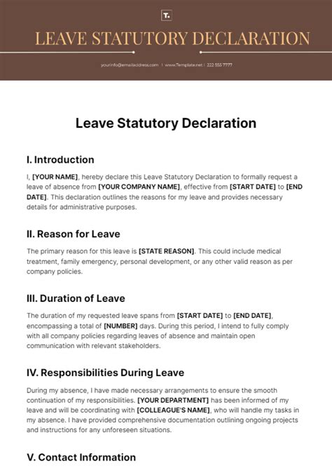 Free Leave Statutory Declaration Template To Edit Online