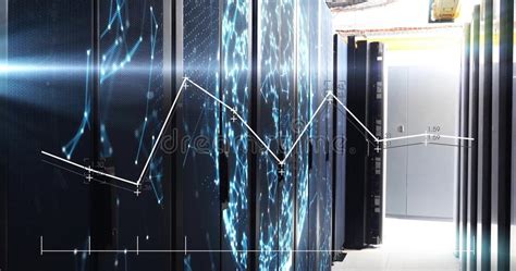 Revealing Server Racks Tracing Data Flows In Data Center Corridor With Cables And Network