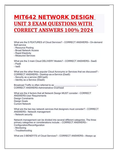 Mit642 Network Design Unit 3 Exam Questions With Correct Answers 100 2024 Mit642 Network