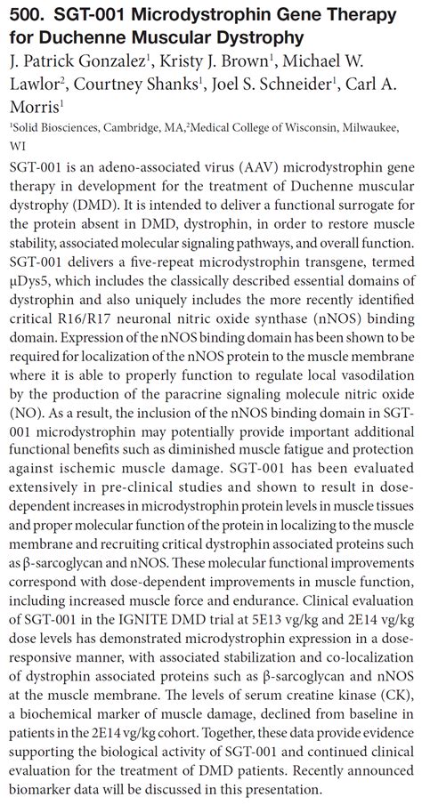 Solid披露dmd基因治疗药物sgt 001效果和新的肌嗜性aav数据（附asgct报告全文） 和元生物
