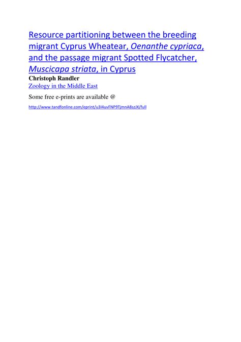 Pdf Resource Partitioning Between The Breeding Migrant Cyprus