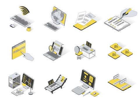 Premium Vector Freelance Concept 3d Isometric Icons Set Pack Elements Of Online Global