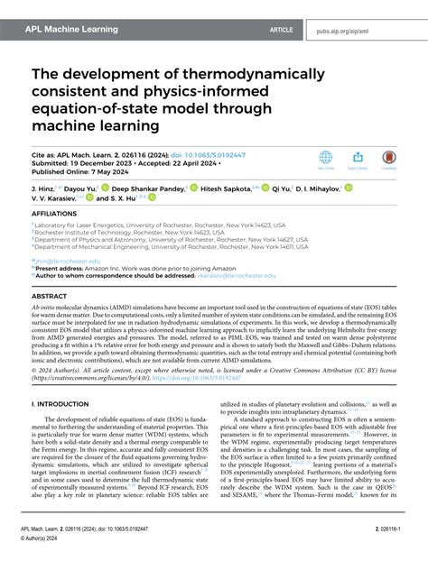 Pdf The Development Of Thermodynamically Consistent And Physics Informed Equation Of State