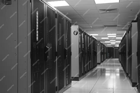 Premium Photo Empty Server Room With Minimalist Wall Mounted Temperature Gauges