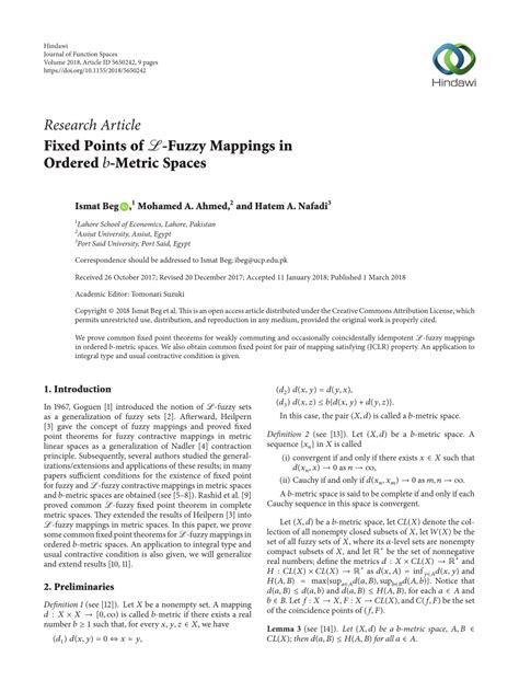 Pdf Fixed Points Of L Fuzzy Mappings In Ordered B Metric Spaces