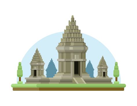 Prambanan Hindu Temple From Southern Java Indonesia Flat Design
