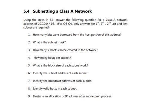 Solved 5 4 Subnetting A Class A Network Using The Steps In Chegg Com
