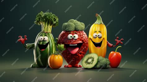 만화 과일과 채소의 캐릭터 프리미엄 사진