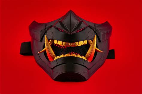 Cyberpunk Oni Mask Cyber Oni Mask Menpo Mask Gold Tooth Etsy
