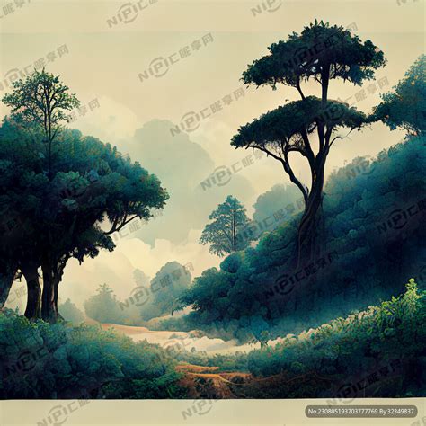 Ai创作图云南始林深处的古树茶林复古茶林显示芽尖 昵图网