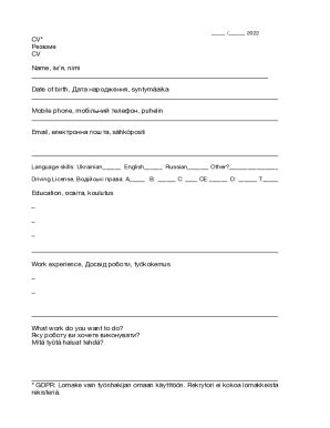 Fillable Online CV Form Fax Email Print PdfFiller