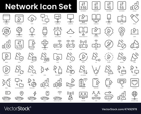 Set Of Outline Network Icon Icons Minimalist Thin Vector Image