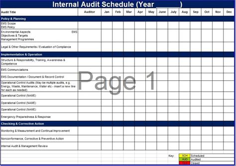 Template Internal Audit Schedule 4 Printable Samples