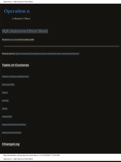 operation n sql injection cheat sheet pdf sql databases