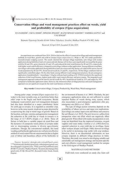 Pdf Conservation Tillage And Weed Management Practices Effect On