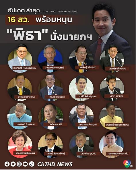 ข่าวอัปเดต ล่าสุด 16 สว พร้อมหนุน พิธา นั่งนายกฯ เผยจุดยืนขอเคารพเสียงข้างมากของประชาชน