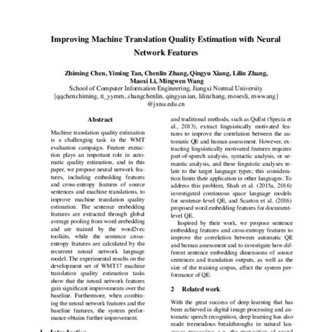 Improving Machine Translation Quality Estimation With Neural Network Features Acl Anthology