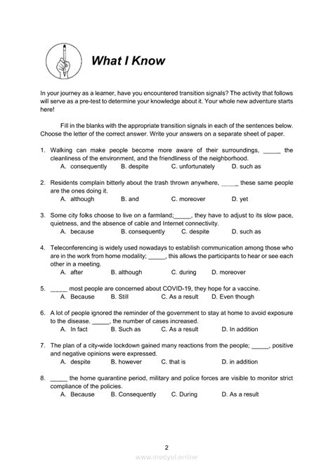 English 8 Module 4 Using Transition Signals Grade 8 Modules