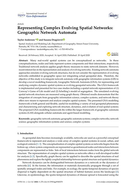 Pdf Representing Complex Evolving Spatial Networks Geographic