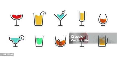 알코올 칵테일 얇은 라인 아이콘 세트 와인 진 샴페인 맥주 와 같은 고전적인 음료의 개요 기호 컬렉션 편집 가능한 벡터 스트로크 0명에 대한 스톡 벡터 아트 및 기타 이미지
