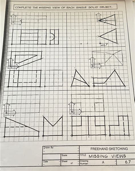 solved complete the missing view of each single solid