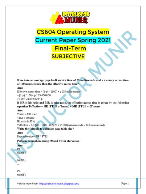 cs604 current paper solved by instructor munir pdf process
