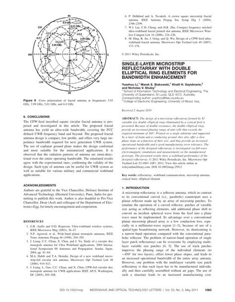 Pdf Single Layer Microstrip Reflectarray With Double Elliptical Ring Elements For Bandwidth