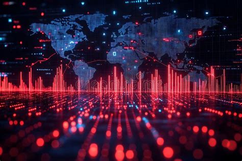 Global Network Data Visualization Abstract Red And Blue Digital World Map With Data Streams And