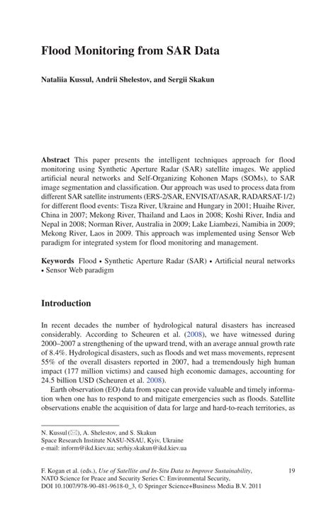 Pdf Flood Monitoring From Sar Data