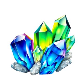 活気のある水晶クラスターカラフルな宝石プリズムクォーツ虹色の鉱物ファセット宝石青と緑の結晶明るい地質形成ファンタジー洞窟デジタル アート超現実