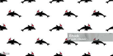 돌고래 원활한 패턴 크리스마스 모자 벡터 산타 클로스 물고기 상어 낙서 만화 연어 고래 파도 바다 스카프 고립 반복 벽지 타일