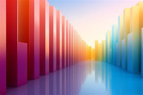 a colorful rectangular columns with a reflection of the sun premium