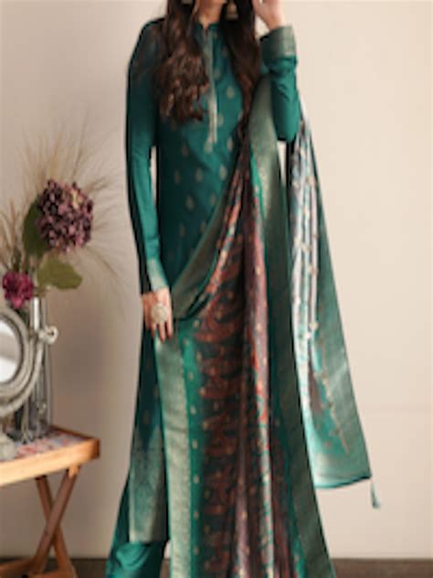 Buy Libas Women Green Printed Pashmina Wool Kurta With Trousers And With