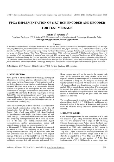 Fpga Implementation Of 157 Bch Encoder And Decoder Pdf