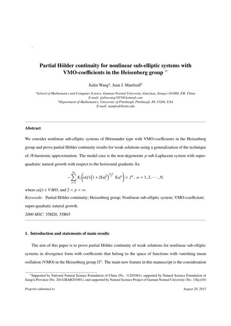 Pdf Partial Hölder Continuity For Nonlinear Sub Elliptic Systems With