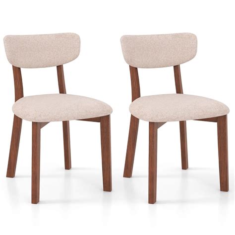 Costway 2 Pcs Upholstered Dining Chairs Set Of 2 With Solid Rubber Wood