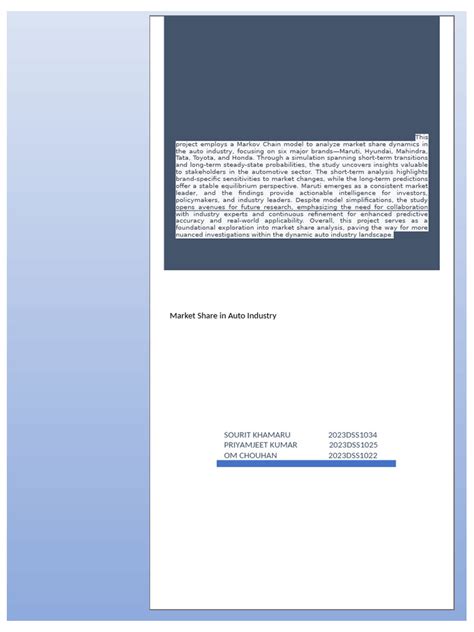 Matrixproject Pdf Markov Chain Steady State