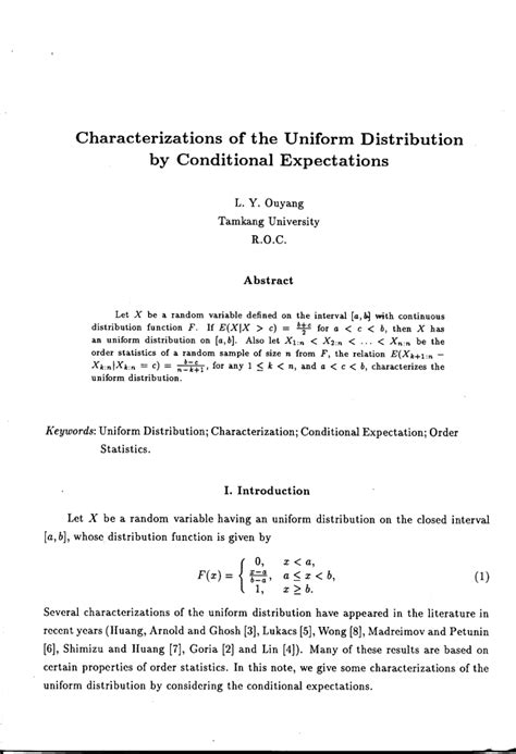 PDF Characterisations Of The Uniform Distribution By Conditional Expectation