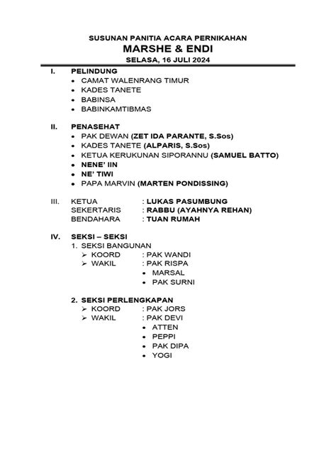 Susunan Panitia Pernikahan Marshe And Endi Pdf