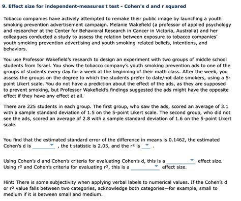 Solved 9 Effect Size For Independent Measures T Test