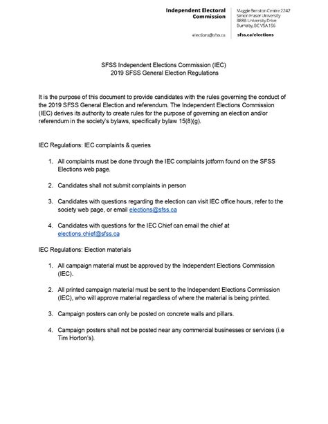 IEC Regulations Simon Fraser Babe Society