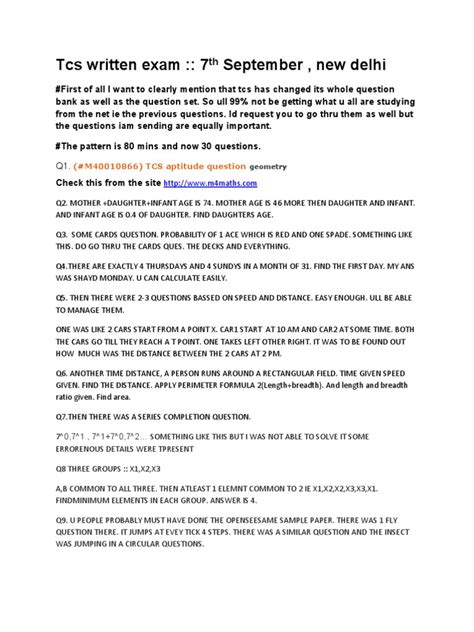 Tcs Written Exam 7 September New Delhi M40010866 Tcs Aptitude